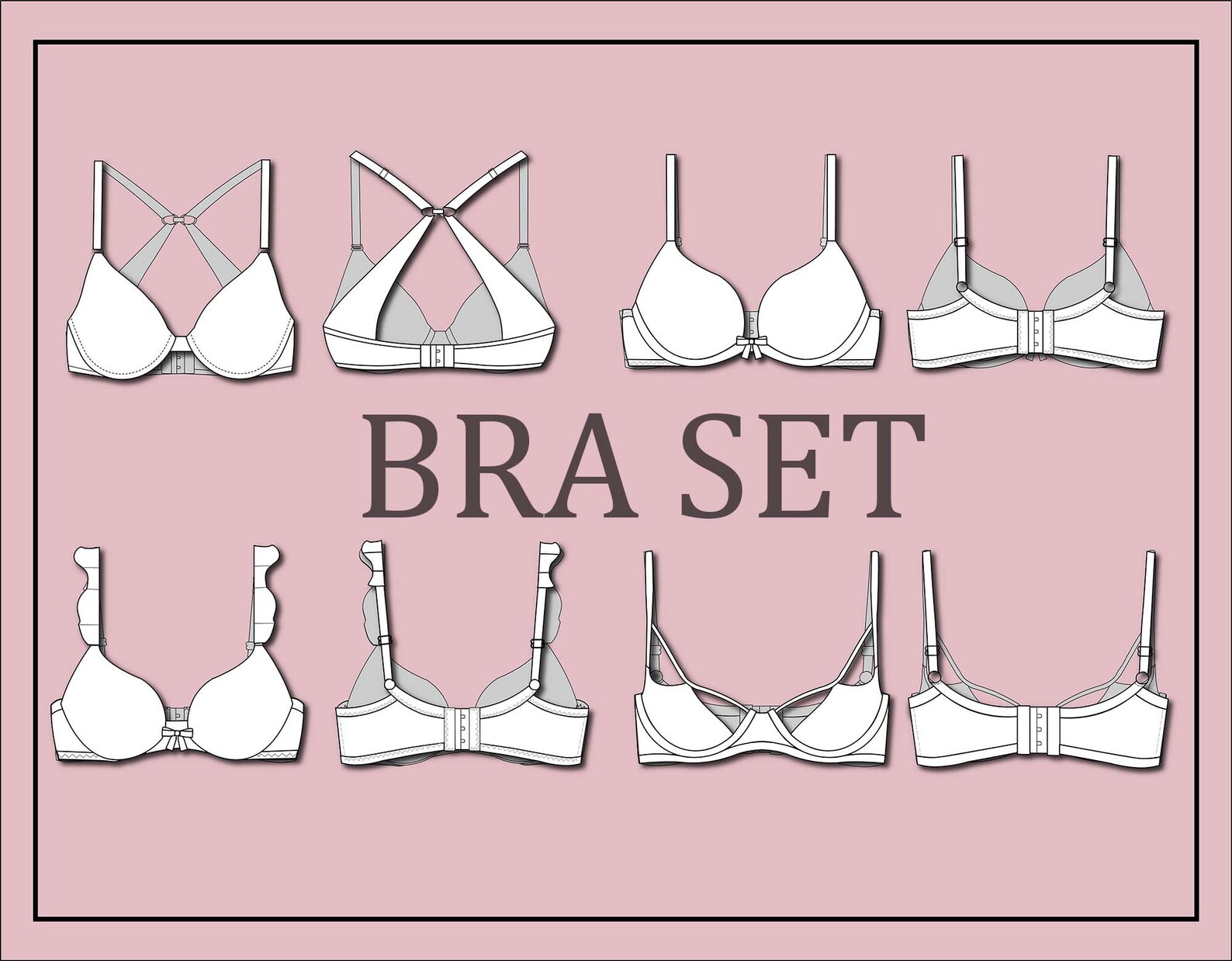 Bra Set Bundle Vector- Bra Vector -fashion Flat Sketch for Adobe ...