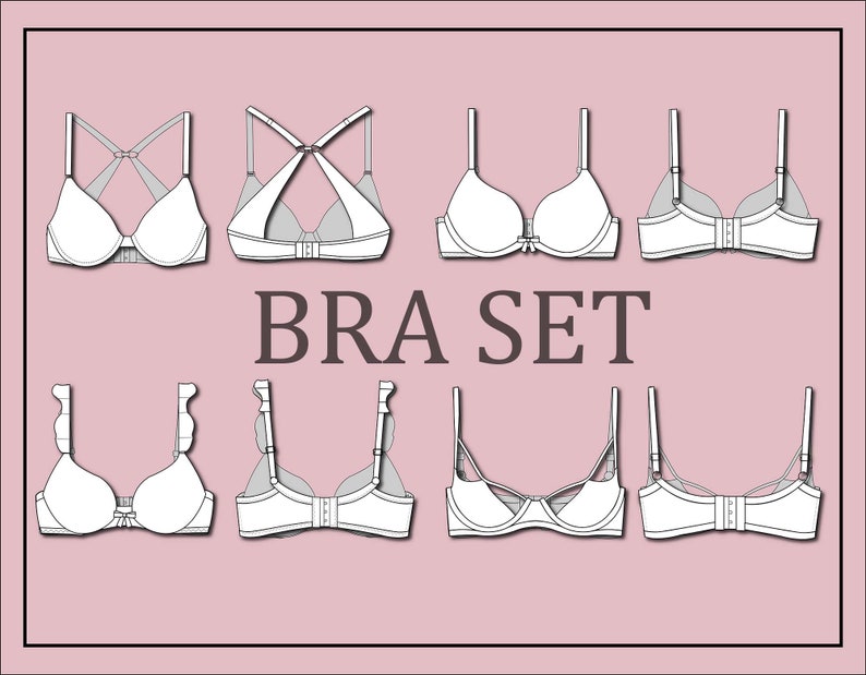 Bra Set Bundle Vector- Bra Vector -fashion Flat Sketch for Adobe ...