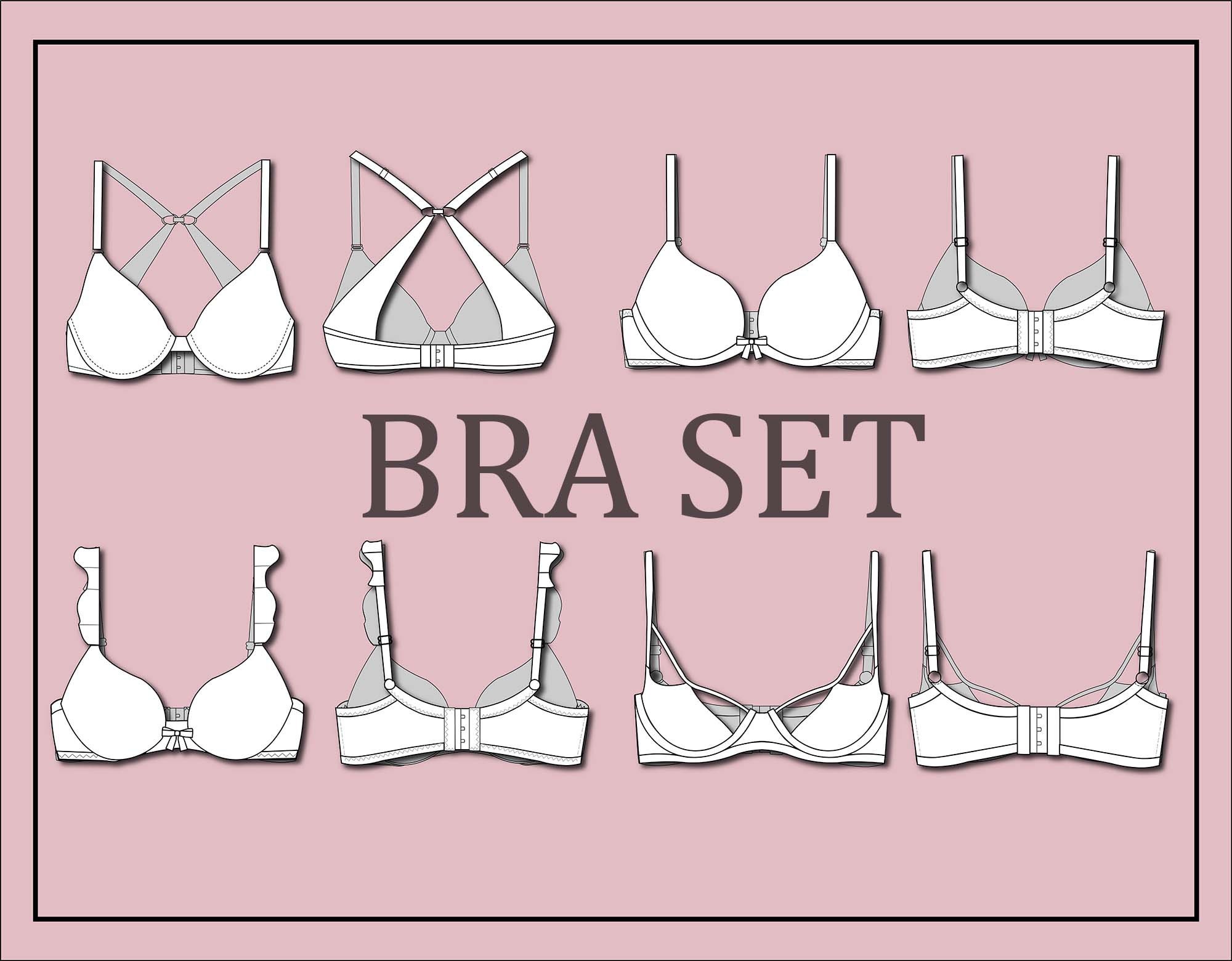 Bra Set Bundle Vector- Bra Vector -fashion Flat Sketch for Adobe ...