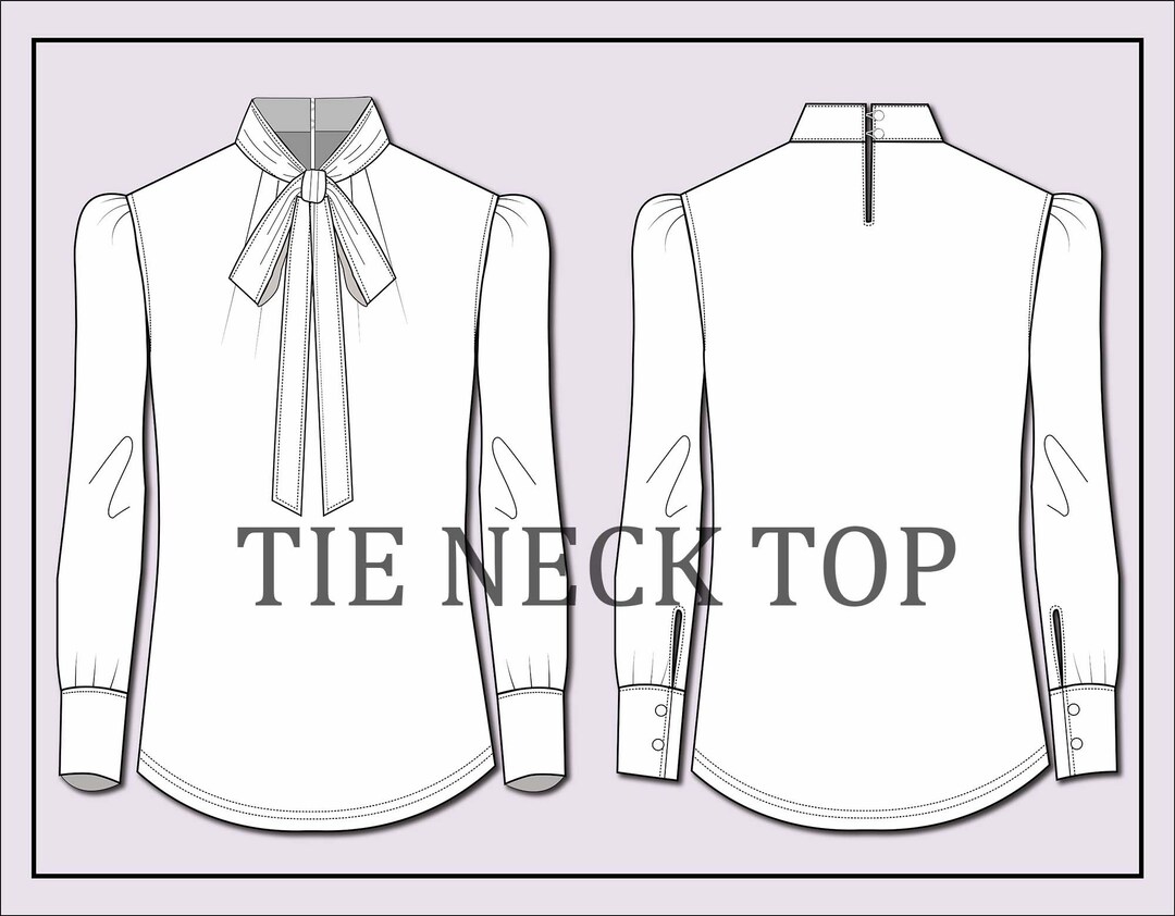 Tie Neck Top Vector: Fashion Flat Sketch (digital Download) - Etsy