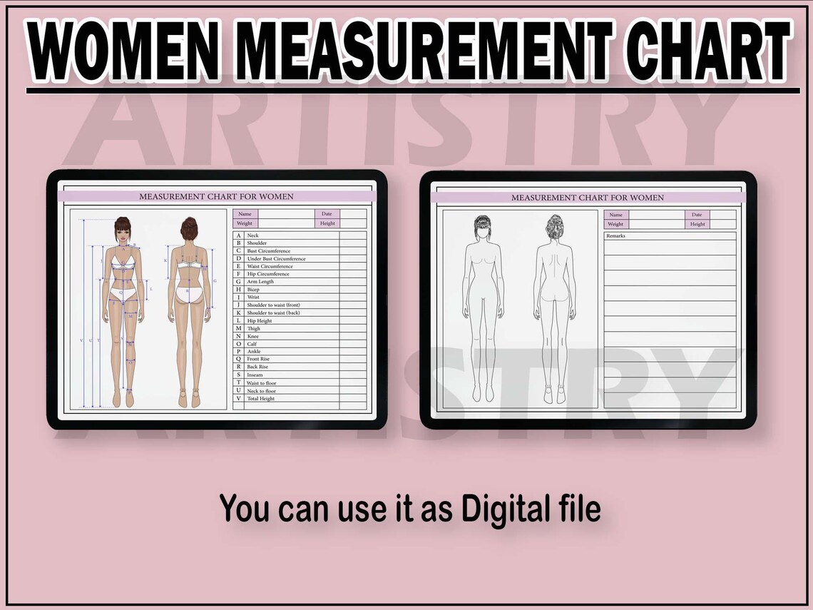 Women Body Measurement Chart Sheet ,body Measurements Tracker,sewing ...