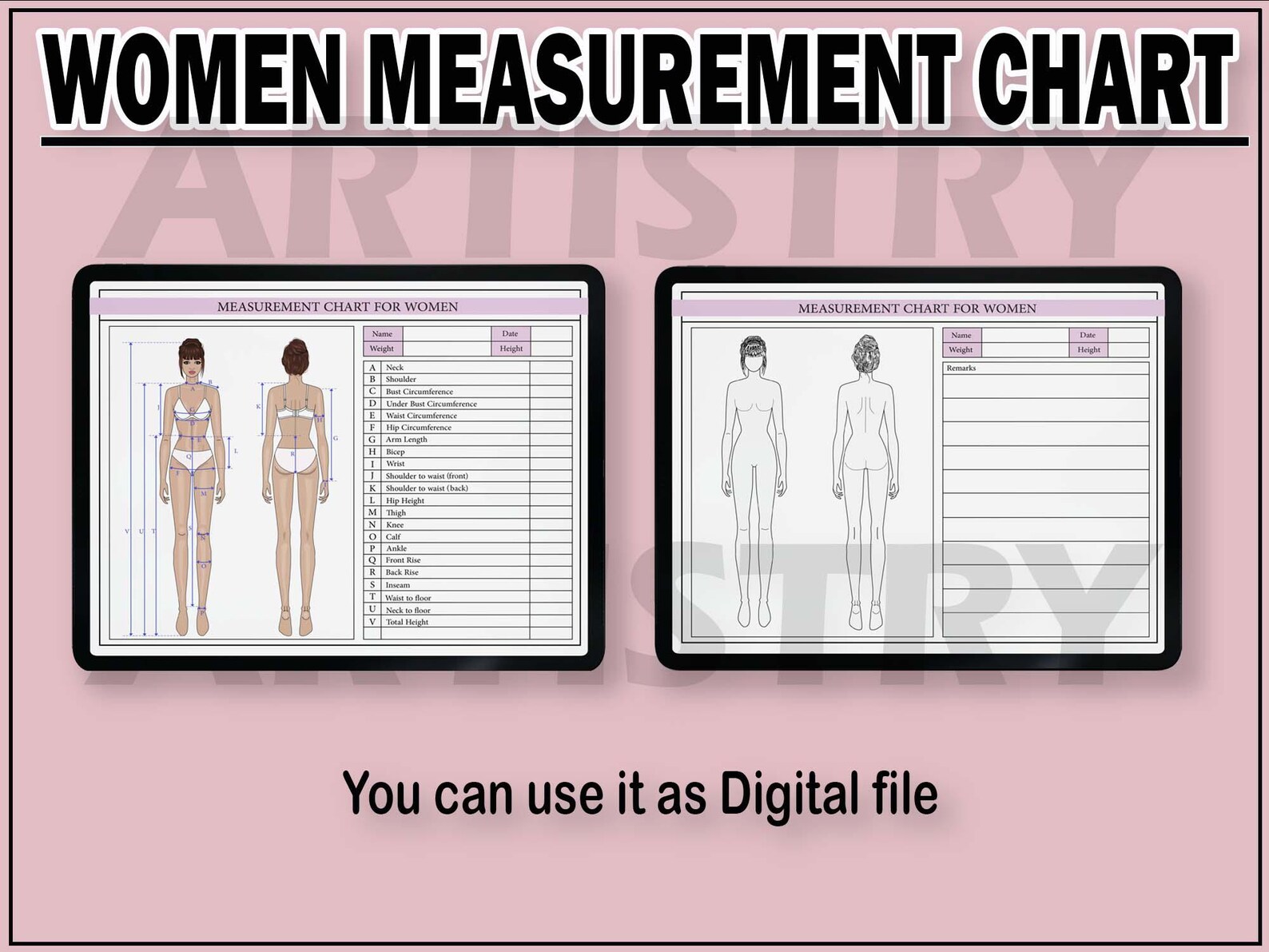 Women Body Measurement Chart Sheet ,body Measurements Tracker,sewing Size Chart, Female Fashion ...