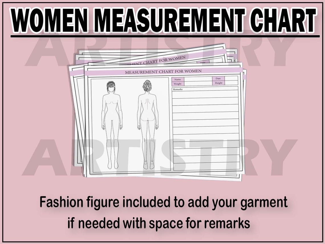 Women Body Measurement Chart Sheet ,body Measurements Tracker,sewing ...