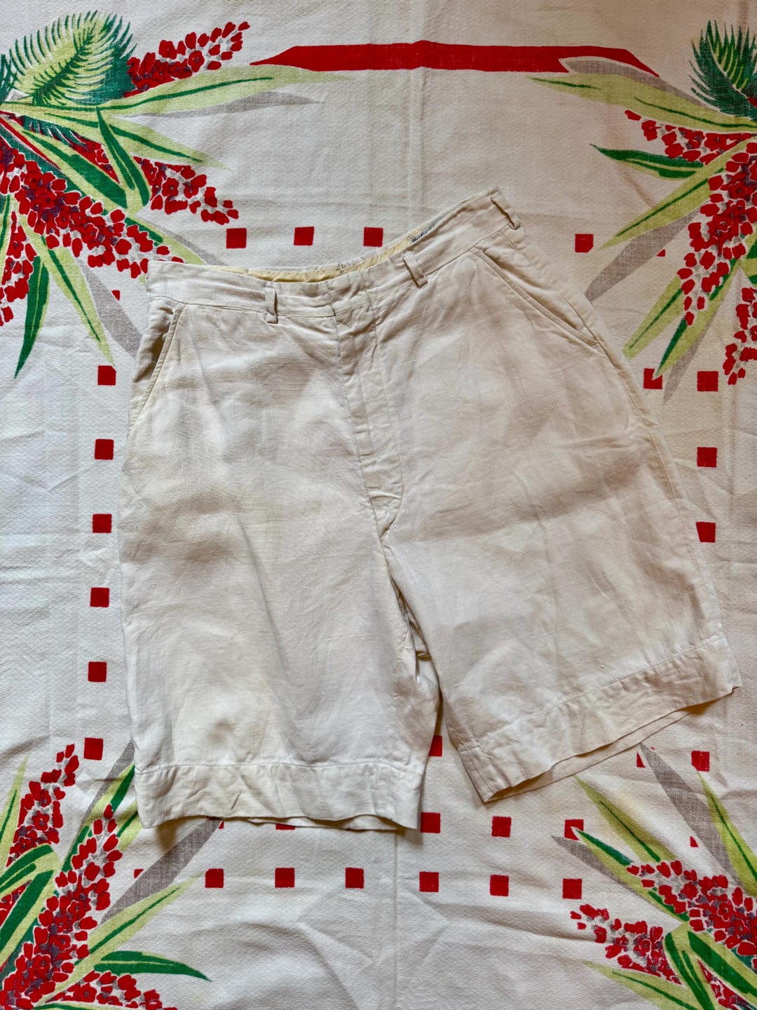 1950s Men’s White Linen Shorts Buckle Back Corbin S - Etsy