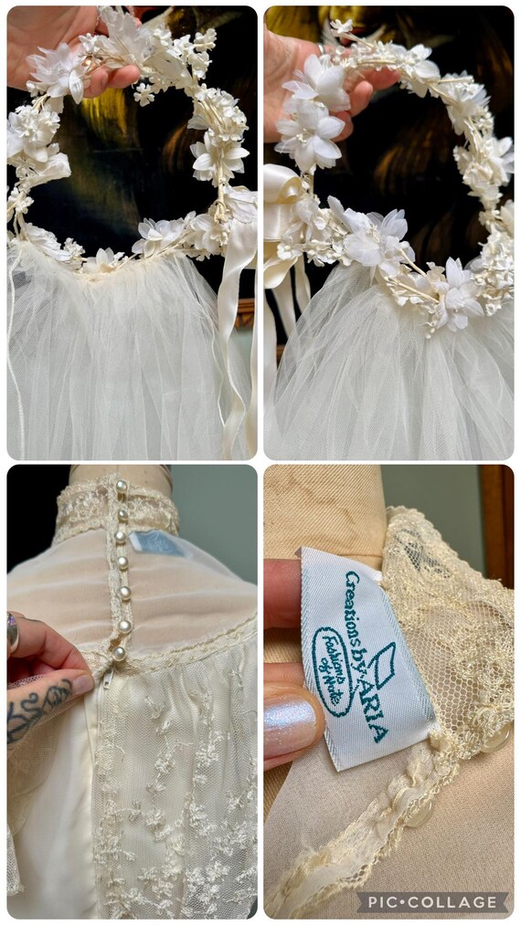 1970s Neo Edwardian Prairie Wedding Dress Gown and Ve… - Gem