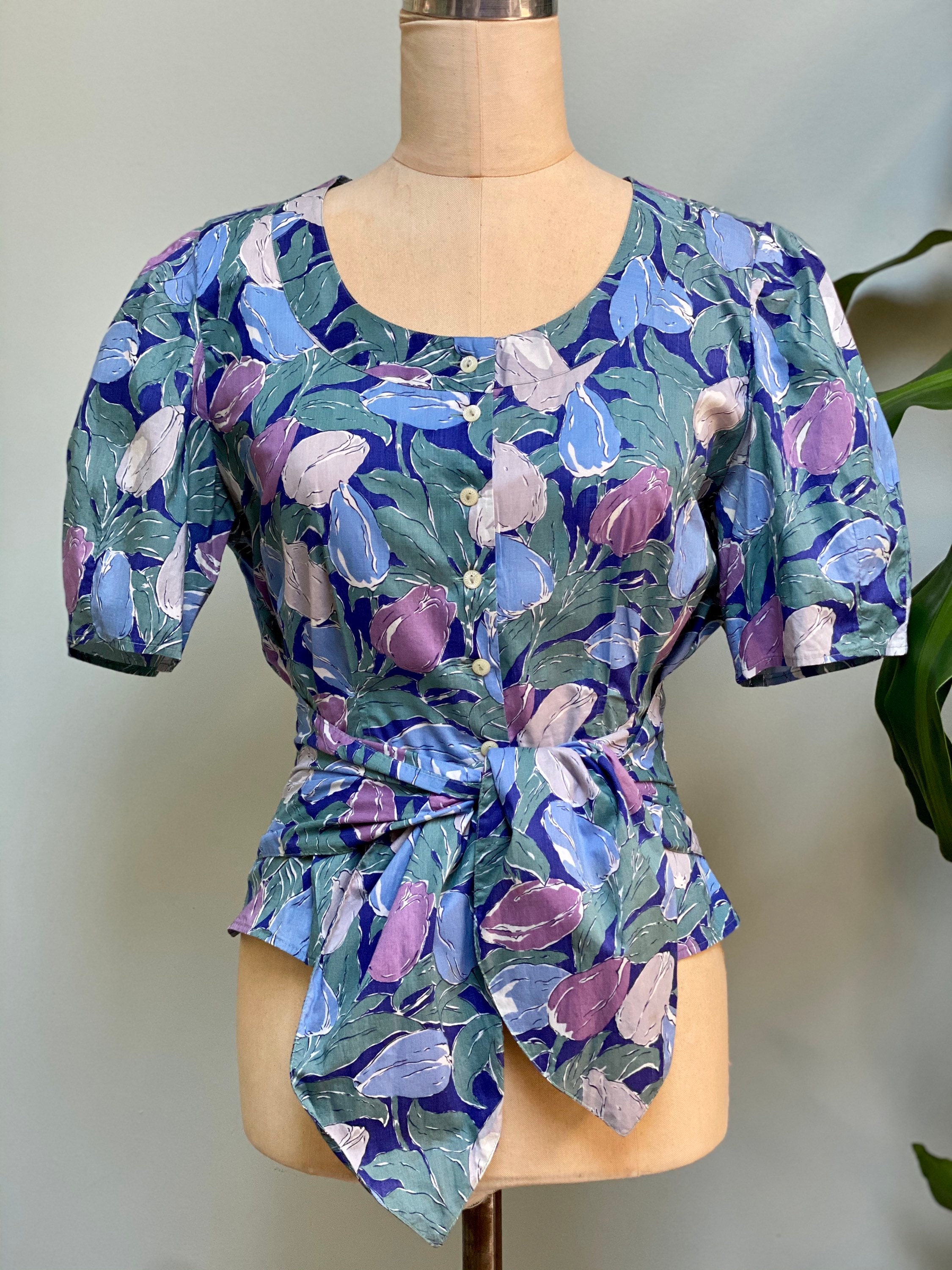 Vintage Cacharel 1970s Does 30s Floral Tulip Cotton Blouse - Etsy