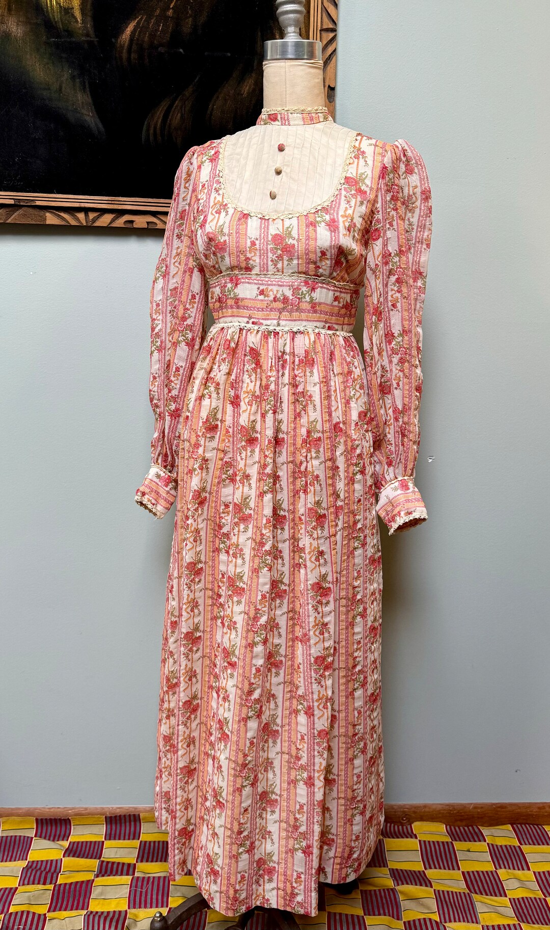 70s Prairie Maxi Neo Edwardian Dress S - Etsy
