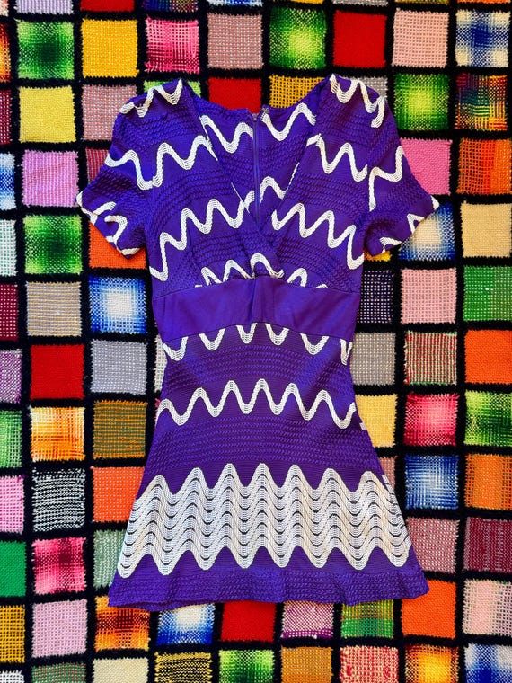 1960s Micro Mini Mod Purple Knit Dress XS - Gem