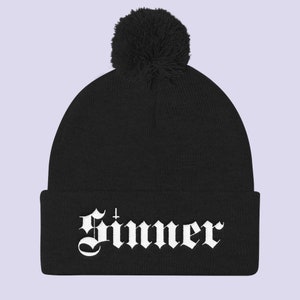 SINNER Black Pom Pom Hat|black Gothic Hat|goth Beanie With Pom Pom|nu ...