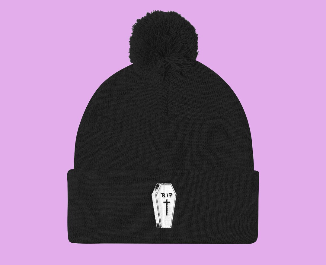 Coffin Black Gothic Hat|goth Beanie|gothic Beanie|nu Goth Hat|black Pom ...