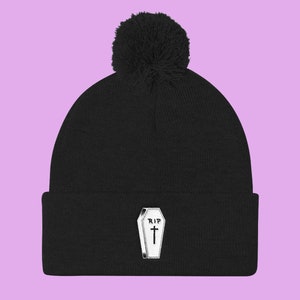 Coffin Black Gothic Hat|goth Beanie|gothic Beanie|nu Goth Hat|black Pom ...