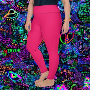 Hot Pink Leggings|retro Style Neon Pink Leggings|pink Plus Size ...