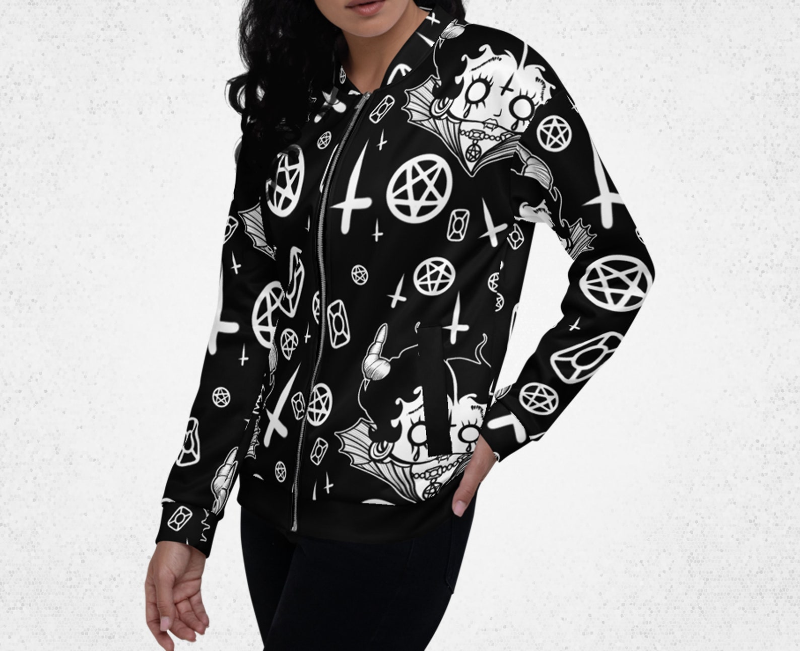Betty Baphomet Goth Bomber Jacket Plus Size Goth Jacket - Etsy