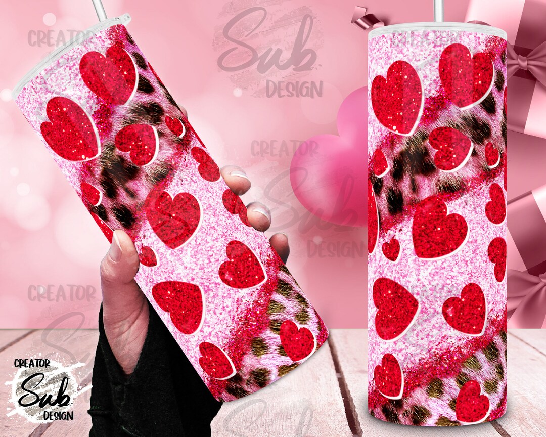 Pink Leopard Heart Tumbler PNG, Diagonal Glitter Striped Png, Heart ...