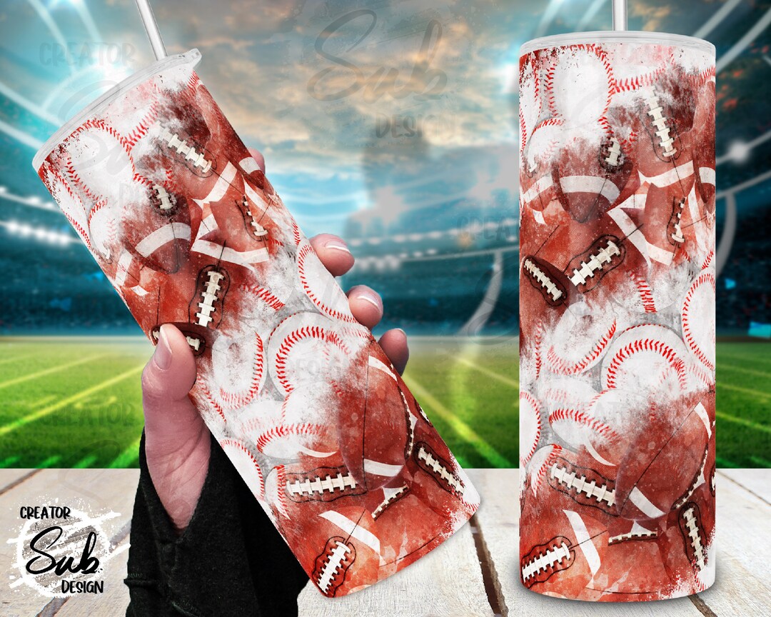 Baseball and Football Tumbler Wrap, 20oz Skinny PNG Sublimation Design ...