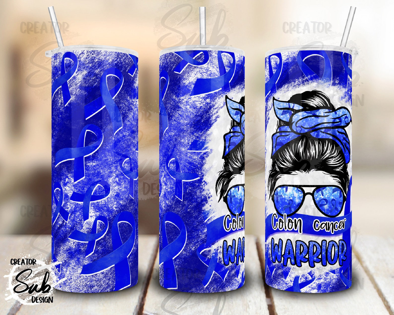 Colon Cancer Warrior PNG Tumbler Dark Blue Ribbon Wrap | Etsy