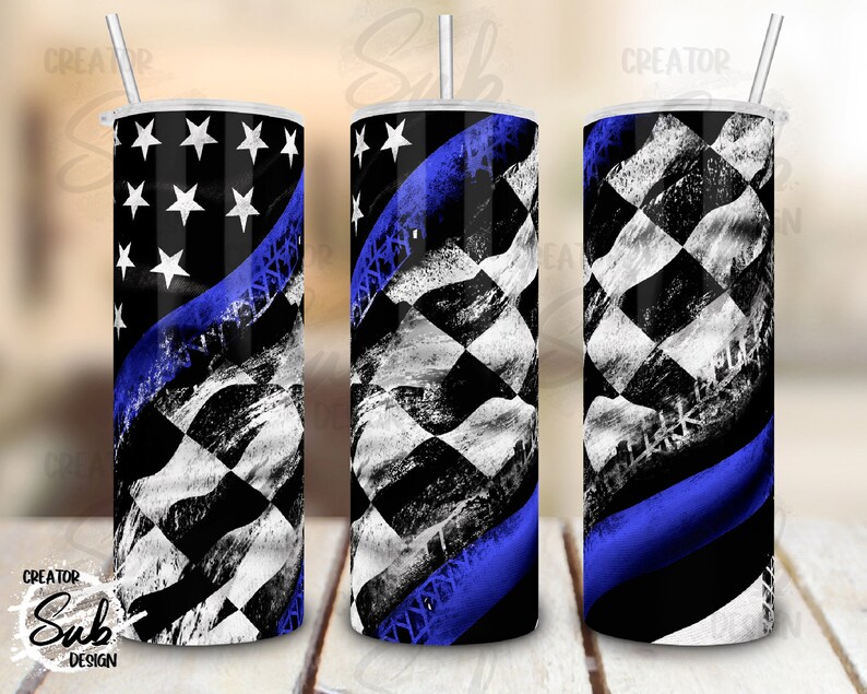 Black of Blue Checkered Flag Tumbler Png Racing Police Dad - Etsy