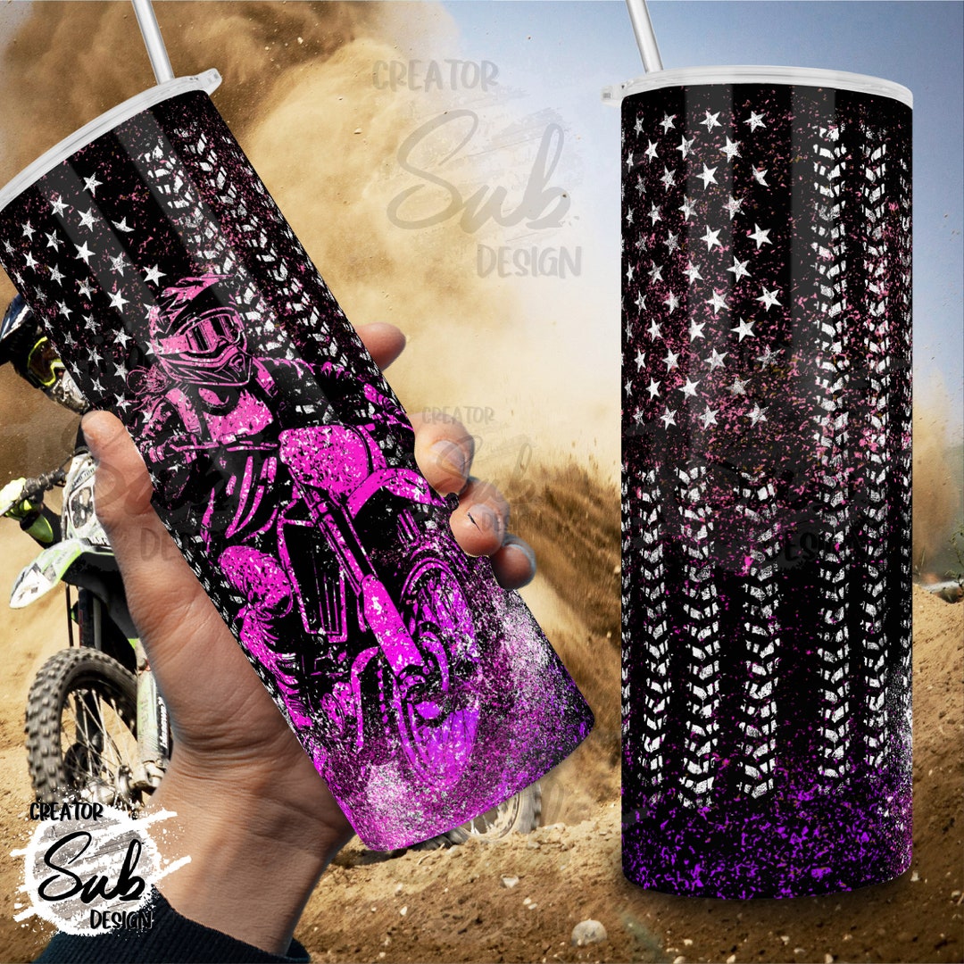 Pink Dirt Girl Tumbler, Pink Tire Track Flag Png, Gift for Dirt Bike ...