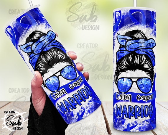 Colon Cancer Warrior PNG Tumbler Dark Blue Ribbon Wrap | Etsy