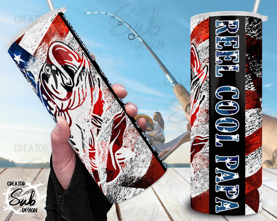 Reel Cool Papa Png Wrap, Fishing American Flag Tumbler, Father's Day ...