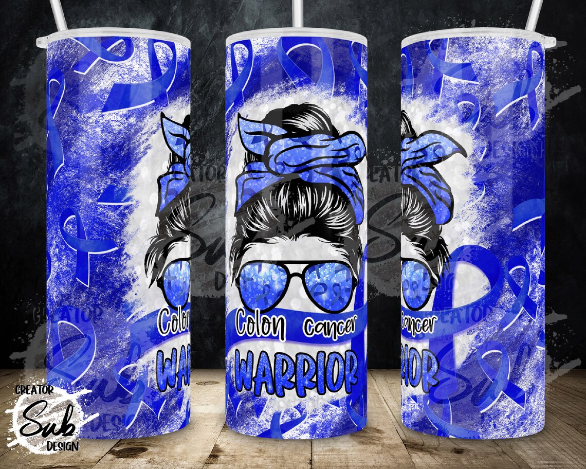 Colon Cancer Warrior PNG Tumbler Dark Blue Ribbon Wrap - Etsy