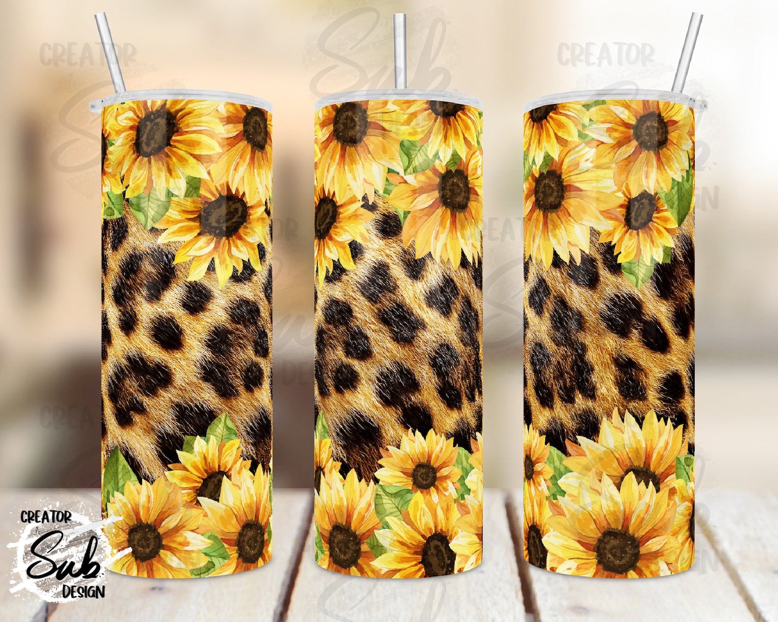 Leopard Sunflower Skinny Tumbler Png Sunflower Leopard Print | Etsy