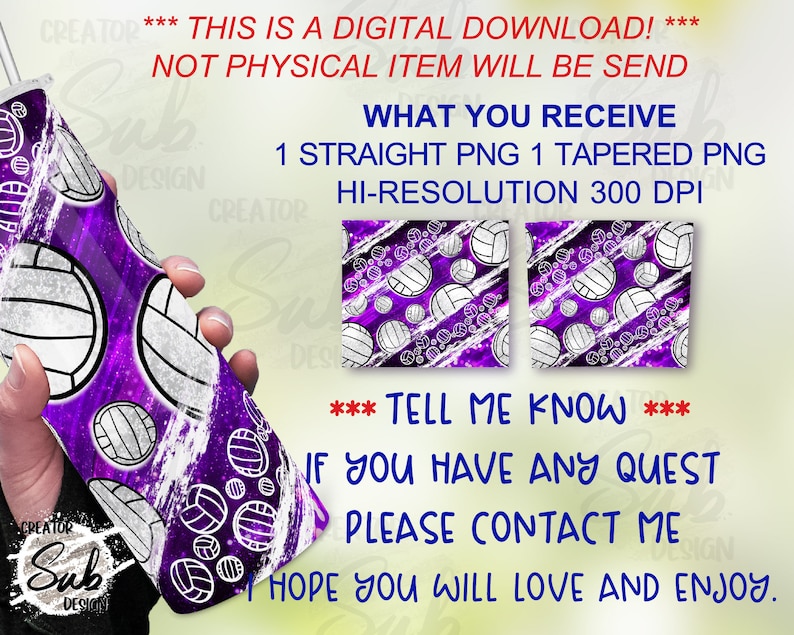 Purple Volleyball Png Wrap Glitter Png Tumbler Print - Etsy