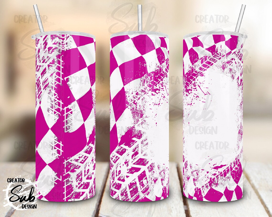 20oz Tumbler Png Wrap Pink Checkered Flag Png Race Car Gift - Etsy