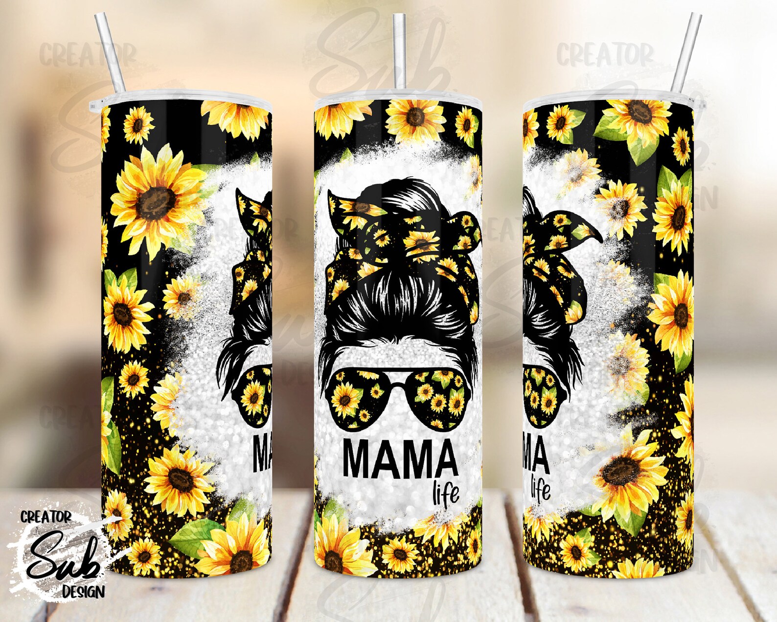 Sunflower Mama Life Png Black Sunflower Skinny Tumbler Mom Bun | Etsy