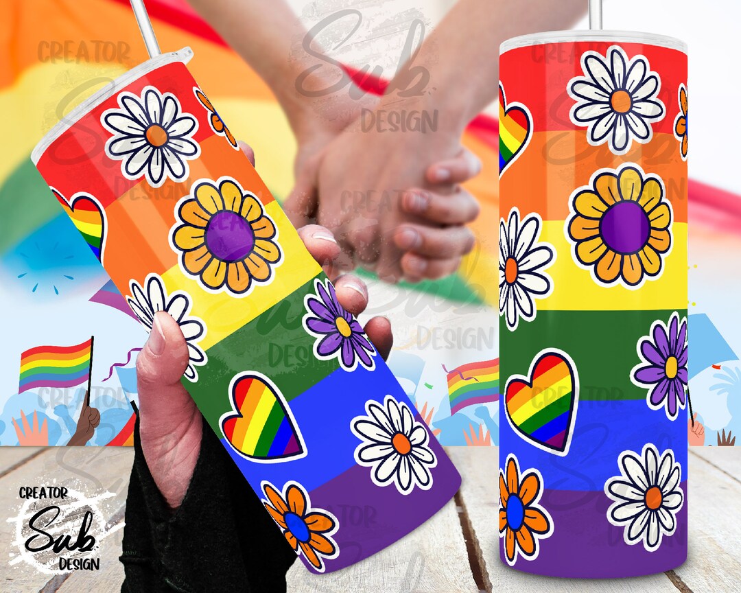 20oz Tumbler Wrap, Colorful LGBTQ Heart and Flower Png Sublimation ...