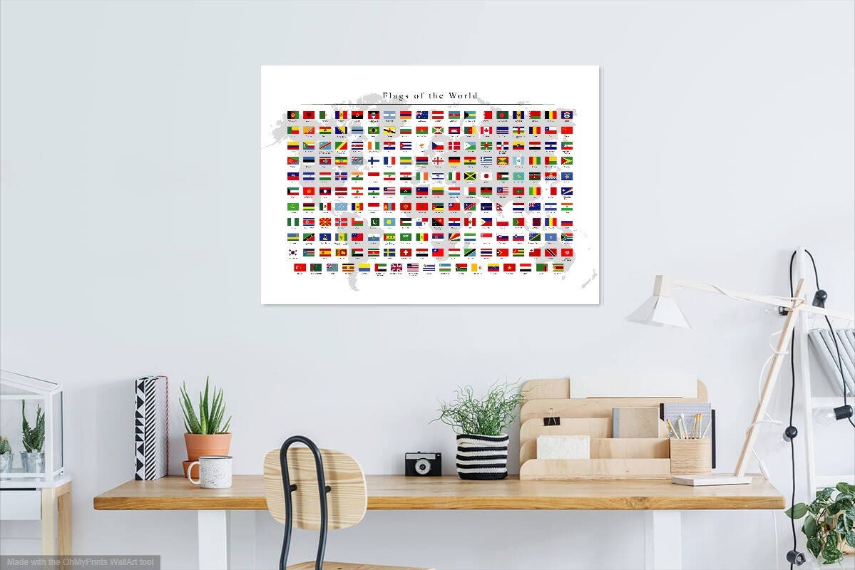 Flags of the World Map Wall Art Prints Posters 197 Countries Children's ...
