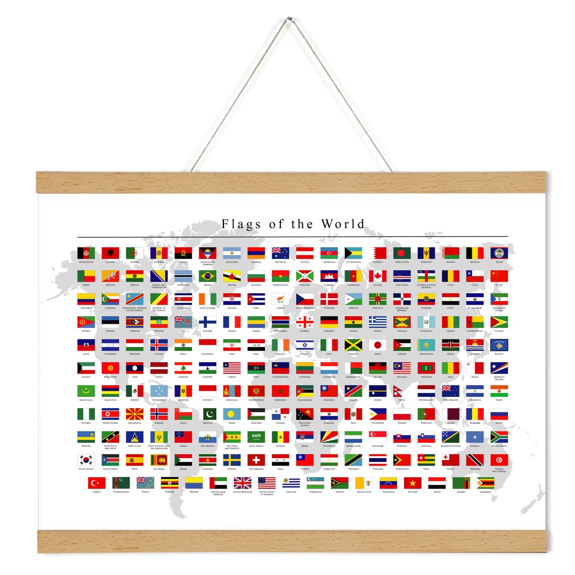 Flags of the World Map Wall Art Prints Posters 197 Countries Children's ...
