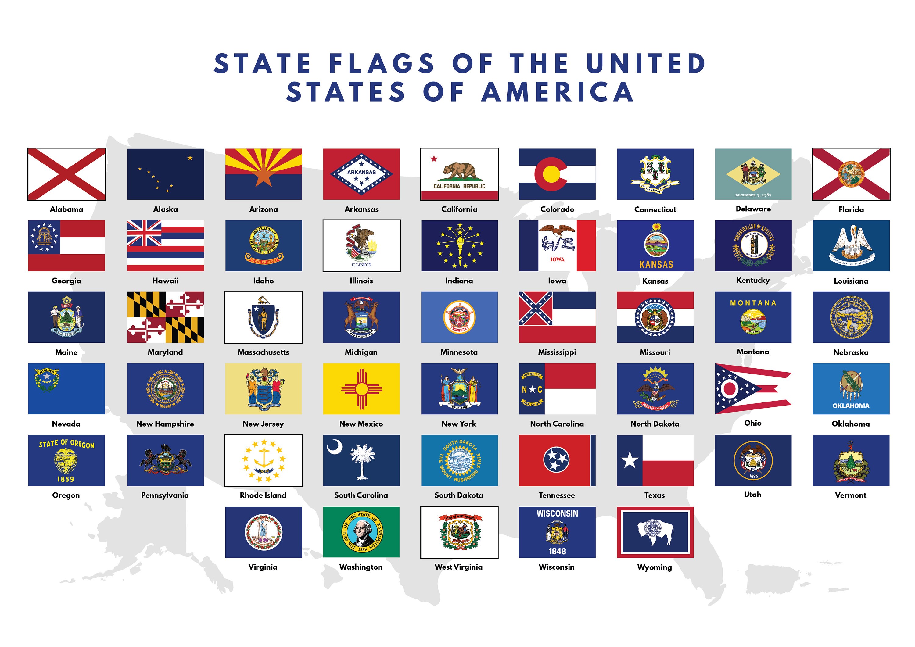 USA State Flags 50 State Flags Wall Art the United States of America ...