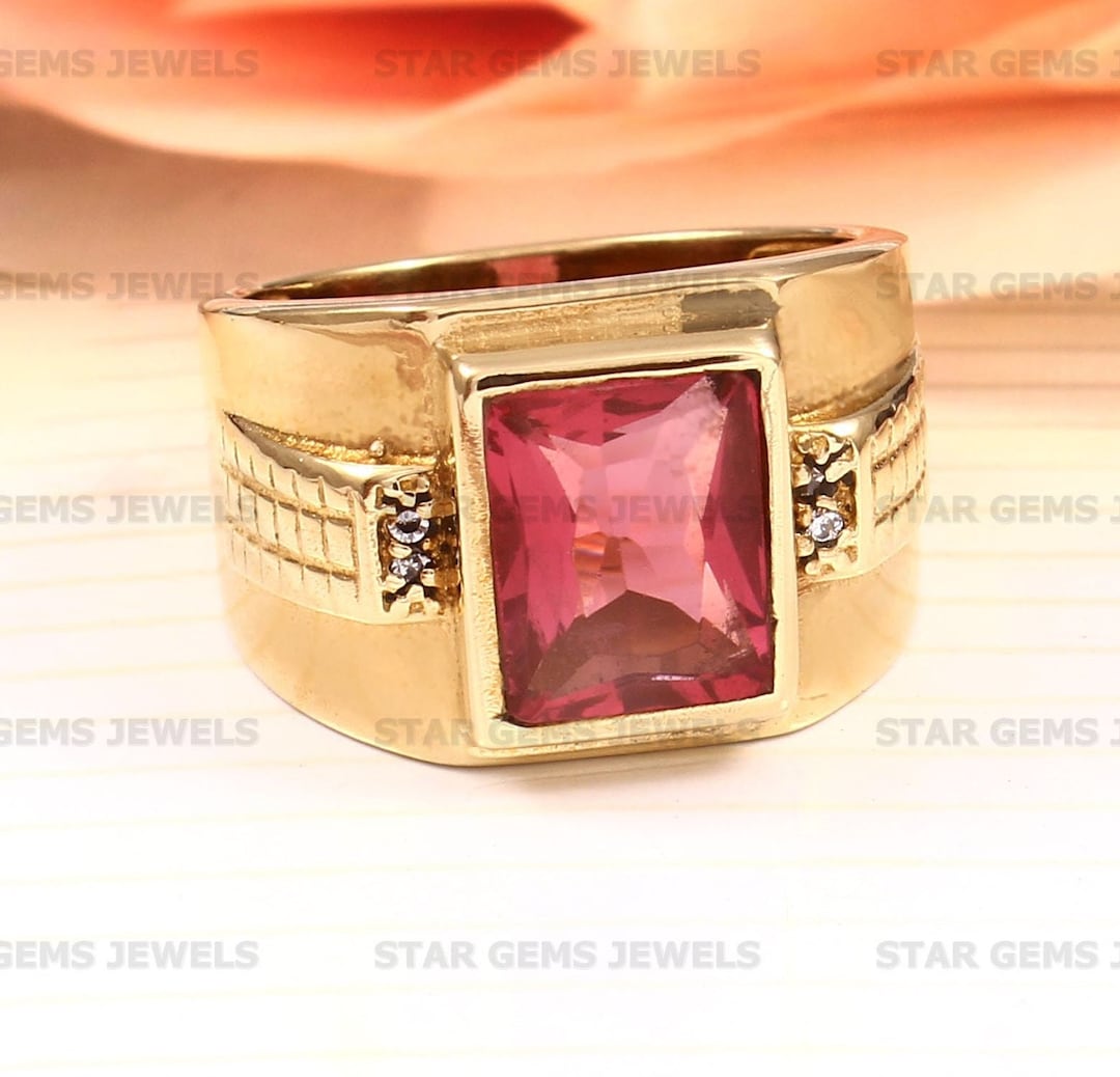 Real Ruby Ring for Men, 14k Gold Plated Silver Handmade Jewelry, July Birthstone Ring, Wedding ...
