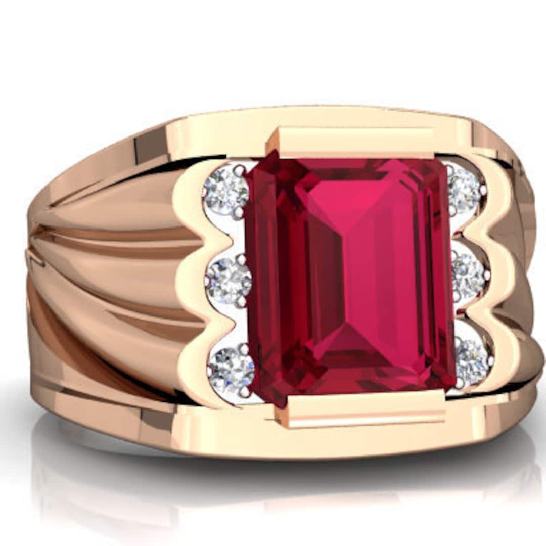 Natural Ruby Men's Ring, 14k Gold Plated Silver Ring, AAA Quality Ruby ...