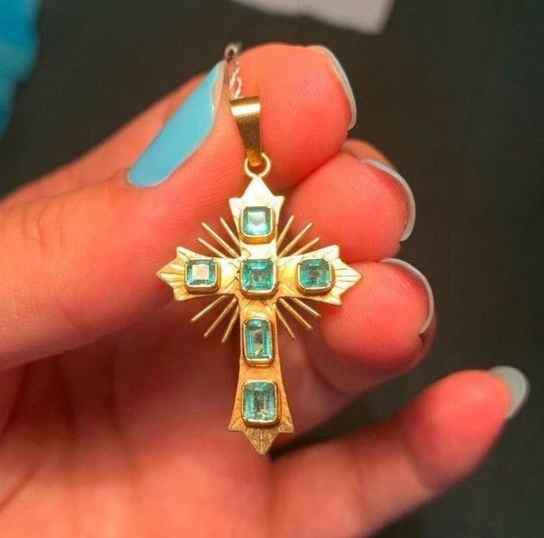 Natural Emerald Cross Pendant's, 14k Gold Plated Silver Pendant, Aaa ...