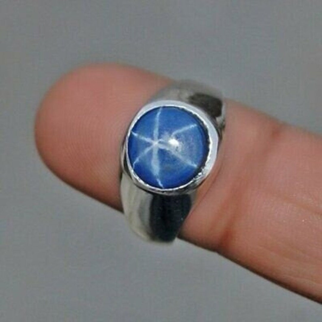Linde Star Sapphire Gemstone Ring, 925 Sterling Silver Ring, Blue Star ...