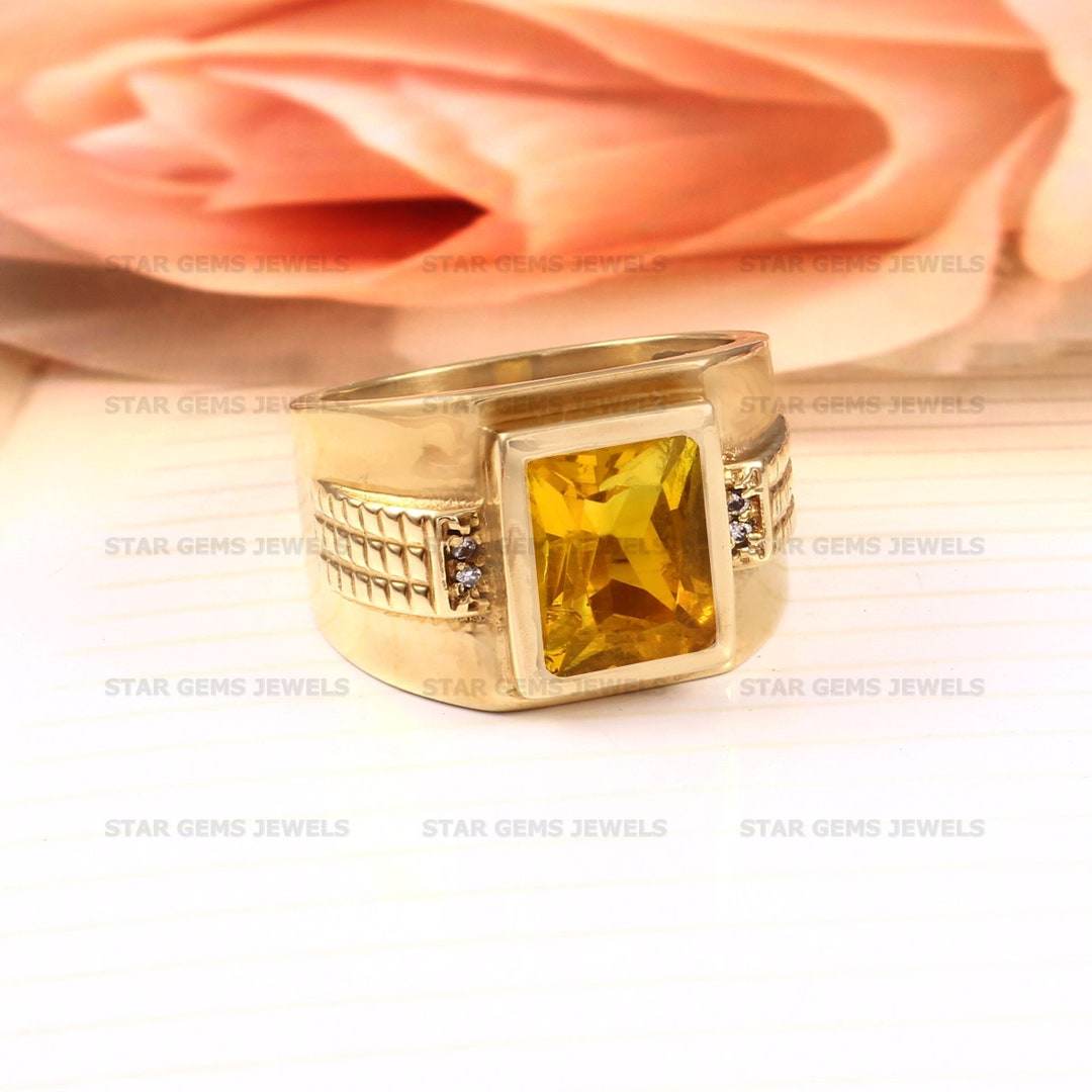 Yellow Citrine Ring for Men, Anniversary Citrine Ring, Promise Ring ...
