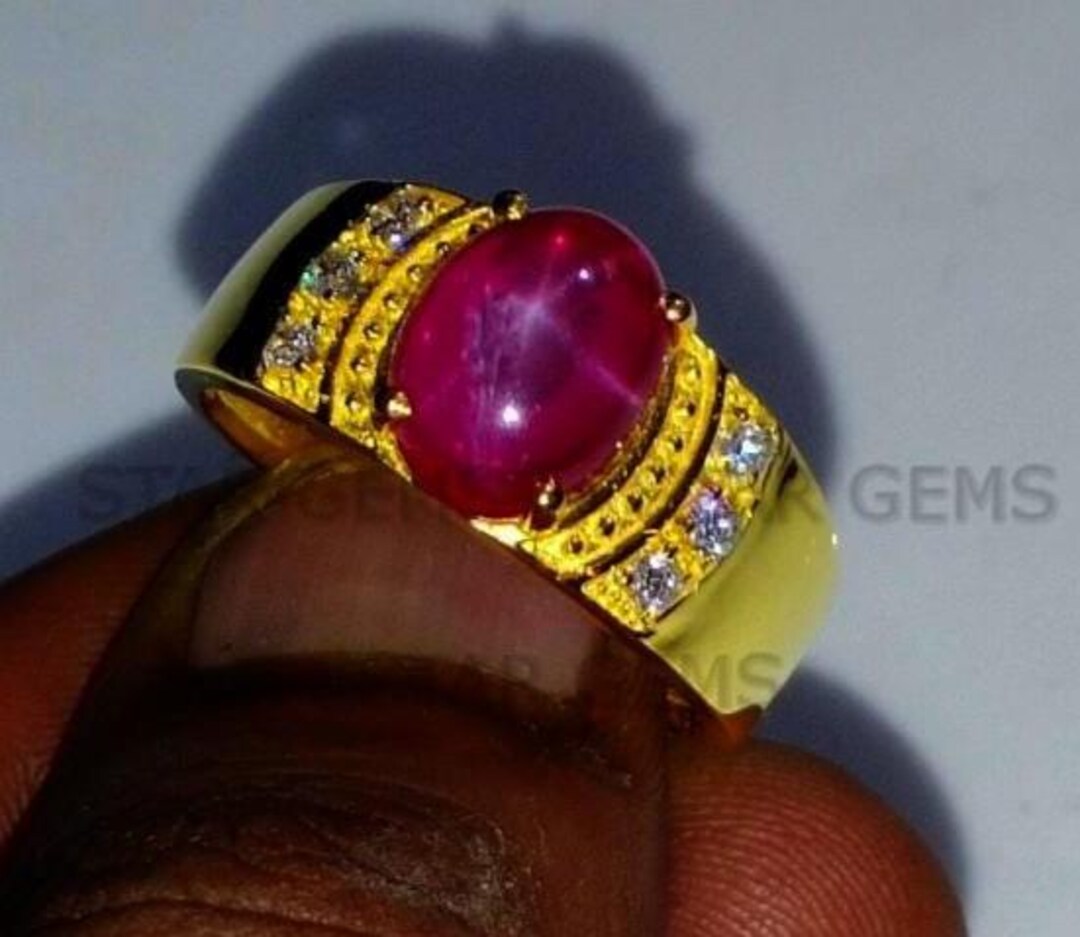 Pink Star Ruby Men's Ring, 925 Sterling Silver Ring, Water Million ...