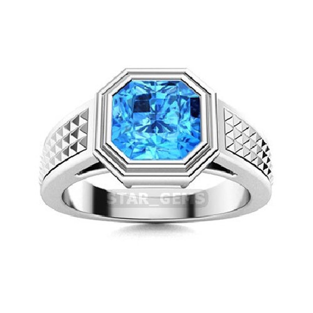 Swiss Blue Topaz Men's Ring, 925 Sterling Silver Ring, Wedding ...