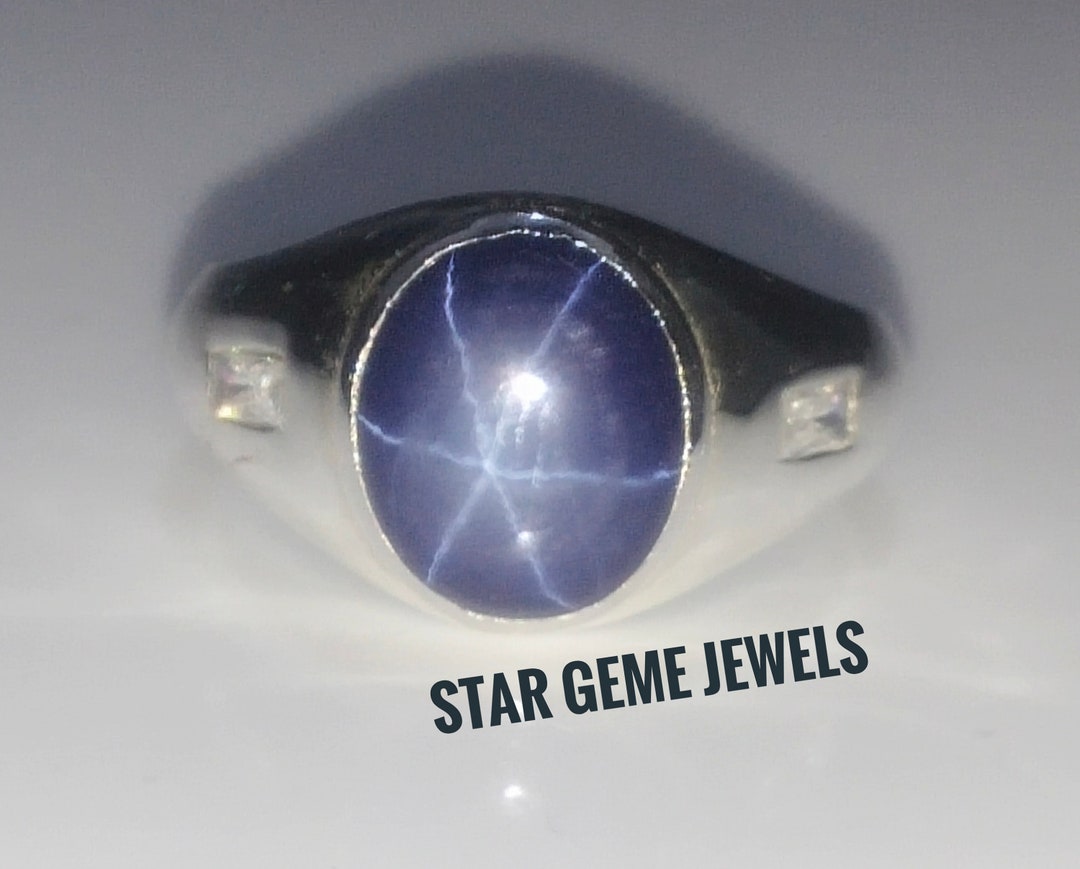 Linde Star Sapphire Men's Ring, 925 Sterling Silver Ring, AAA Quality ...