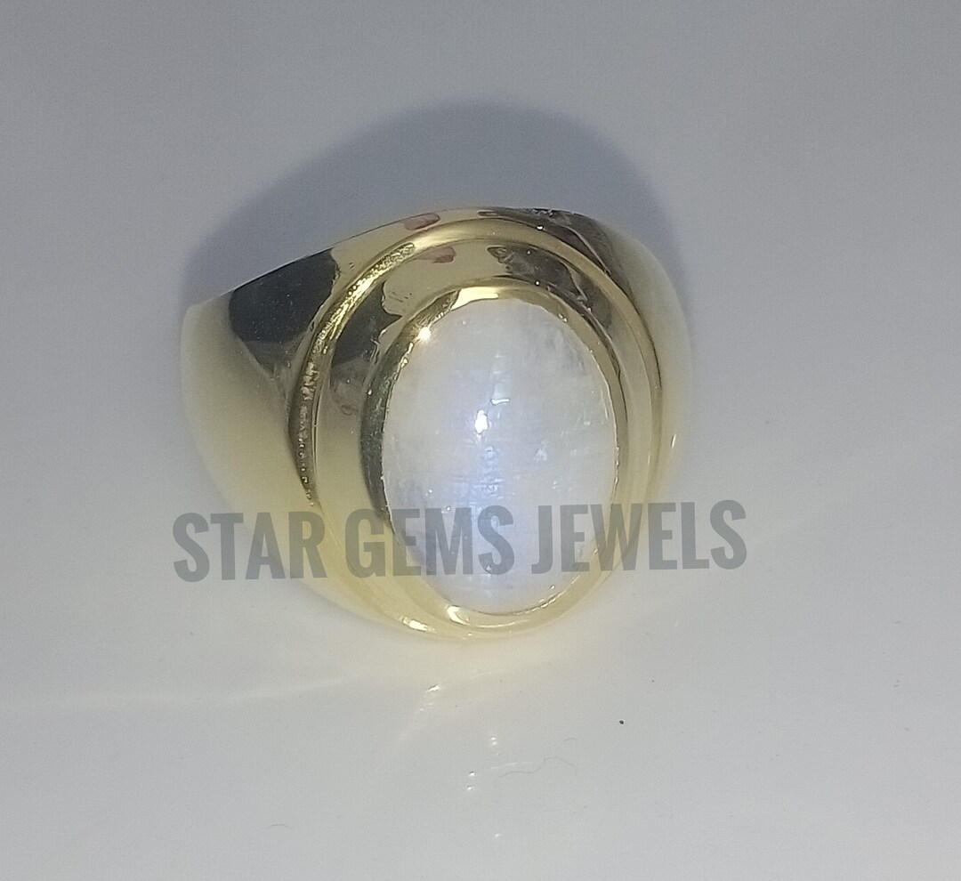 Rainbow Moonstone Men's Ring,14k Gold Plated Silver Ring, Natural ...
