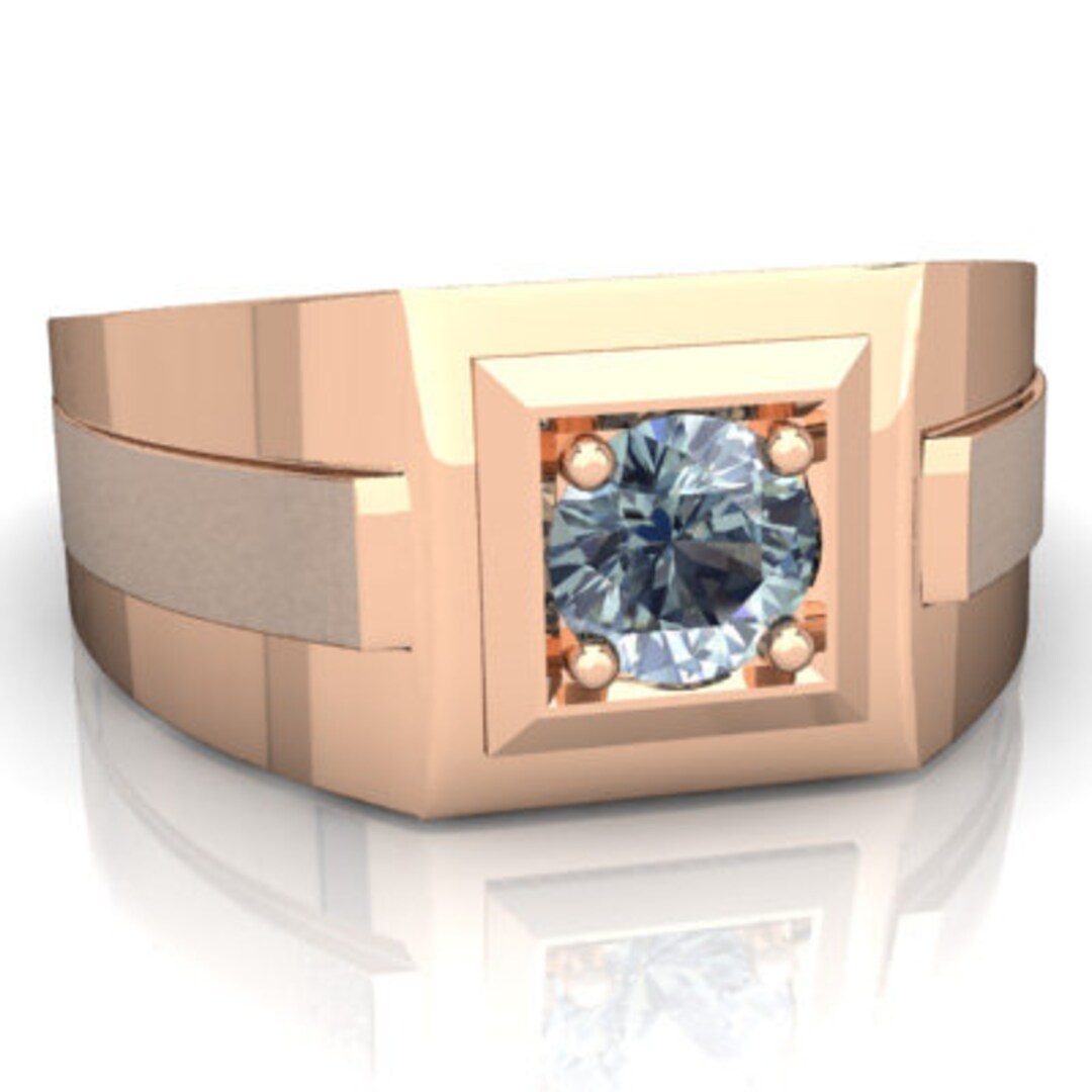 Natural Aquamarine Ring for Men, 14k Gold Plated Silver Ring, Wedding ...