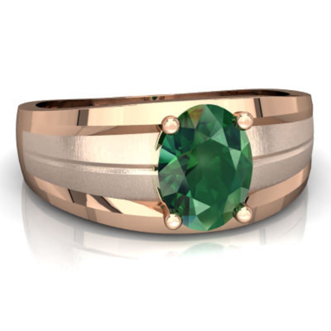 Grenn Emerald Men's Ring, 14k Gold Plated Silver Ring, Art Deco ...
