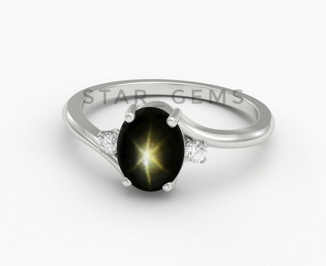 Black Star Sapphire Ring for Women, Wedding Engahement Ring, 925 ...