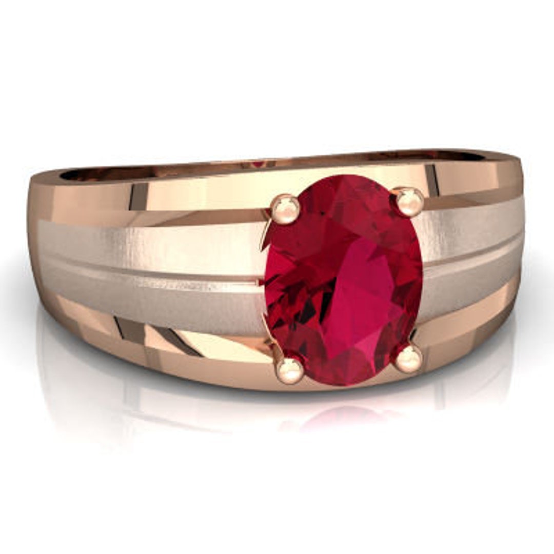 Natural Ruby Men's Ring, 14k Gold Fill Silver Ring, Art Deco Statement ...