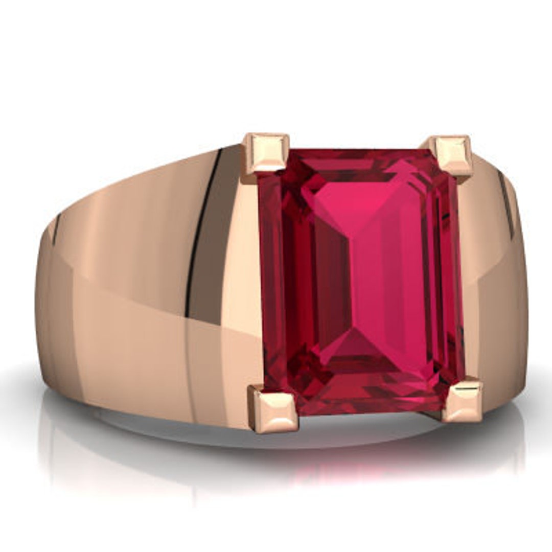 Natural Ruby Men's Ring, 14k Gold Plated Silver Grooms Ring, Statement ...
