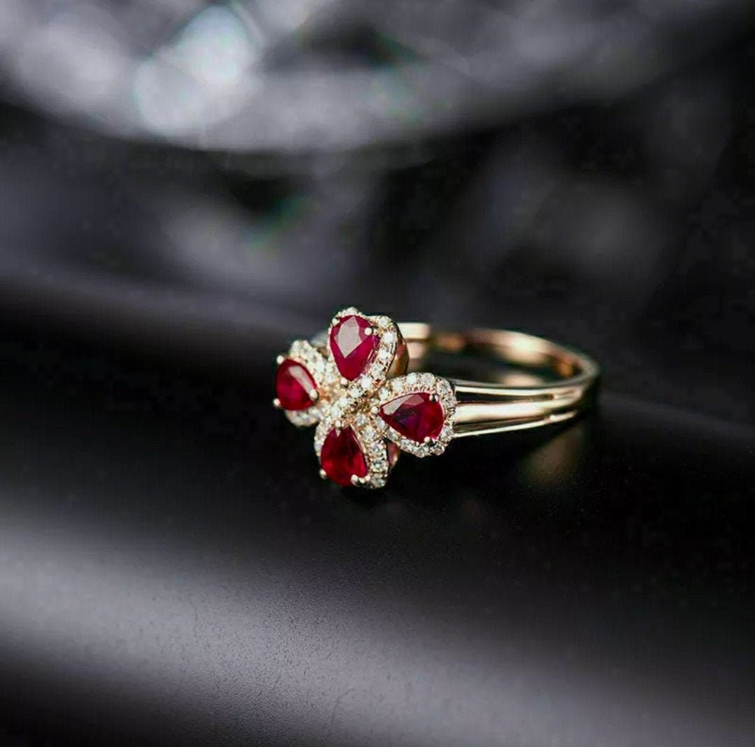 Red Ruby 14k Gold Plated Silver Women Ring Natural Ruby Gemstone Ring ...