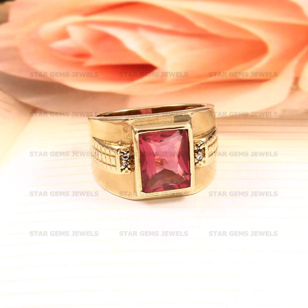 Natural Ruby Mens Ring, 14k Gold Plated Silver Ring, Mens Statement ...