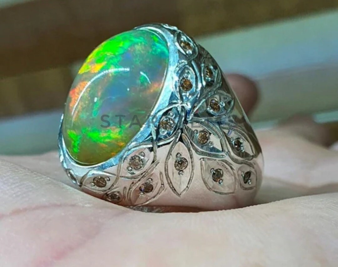 Natural Opal Ring for Men's Handmade Jewelry, Wedding Engagement Ring ...
